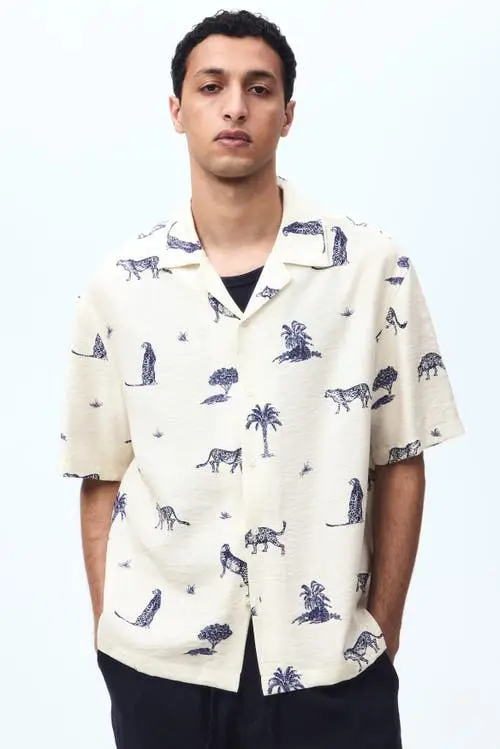 H&m Relaxed Fit Printed Resort Shirt - Light Beige/patterned