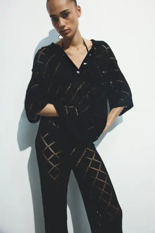 H&m Crochet-look Viscose Knit Trousers
