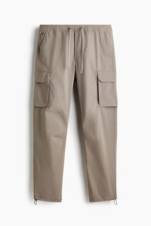 H&m Regular Fit Cargo Trousers In Nylon With Drawstring Hems - Taupe