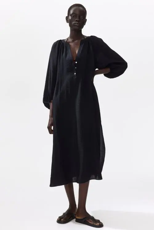 H&M Oversized Tie-belt Midi Dress - Black