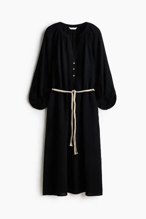 H&M Oversized Tie-belt Midi Dress - Black