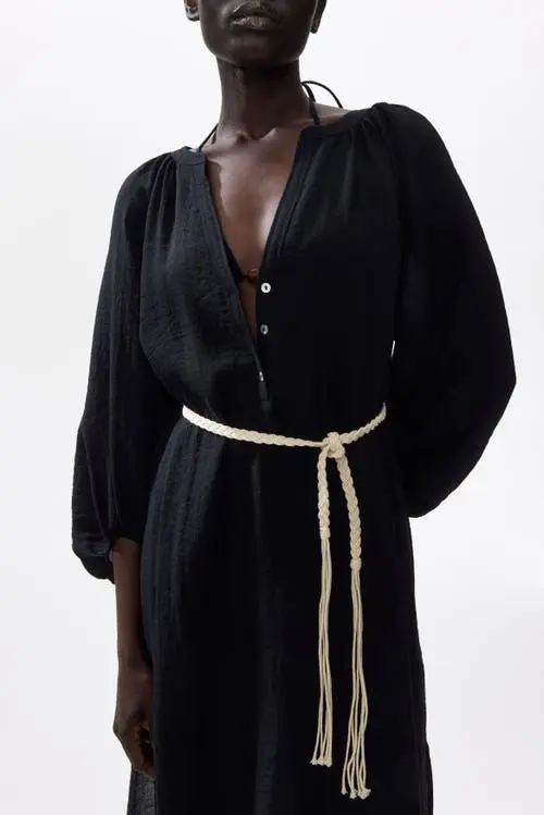 H&M Oversized Tie-belt Midi Dress - Black