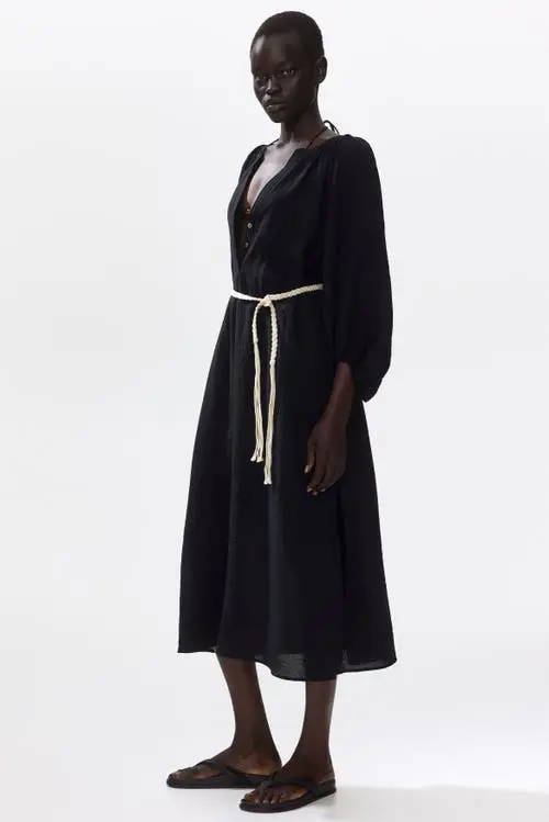 H&M Oversized Tie-belt Midi Dress - Black