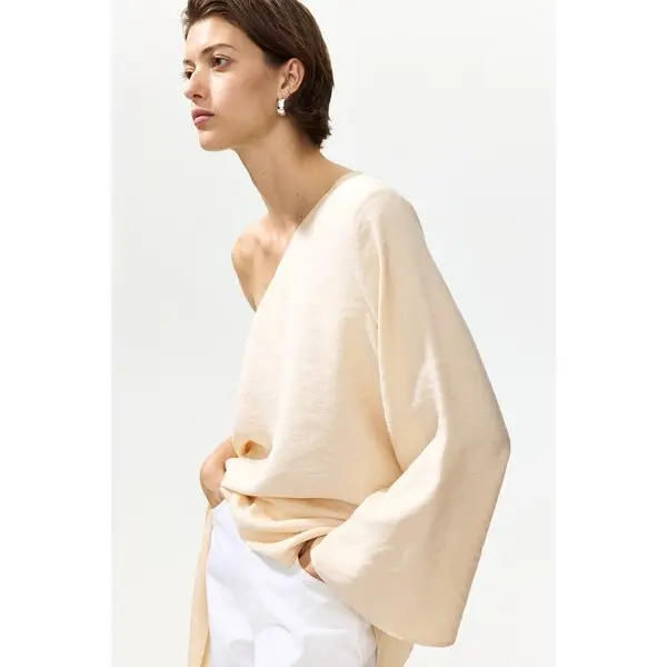 H&m Modal-blend One-shoulder Top With Asymmetric Neckline - Cream