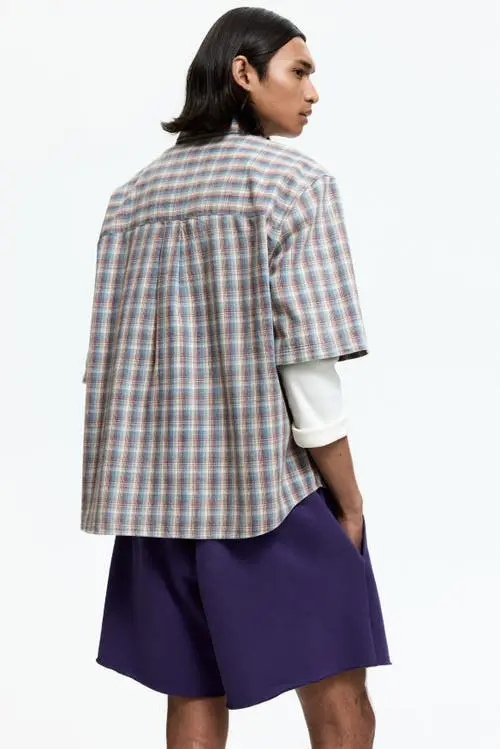 H&m Regular Fit Short-sleeved Shirt - Dusty Blue/checked
