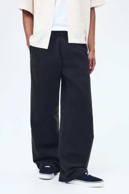 H&M Loose Fit Cotton Canvas Trousers - Black