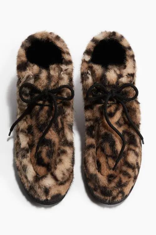 H&M Leopard Print Faux Fur Lace-up Boots - Beige/leopard Print