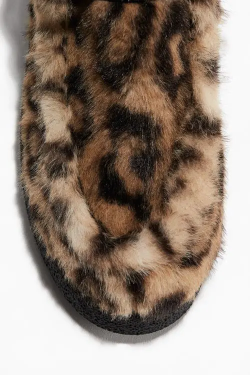 H&M Leopard Print Faux Fur Lace-up Boots - Beige/leopard Print