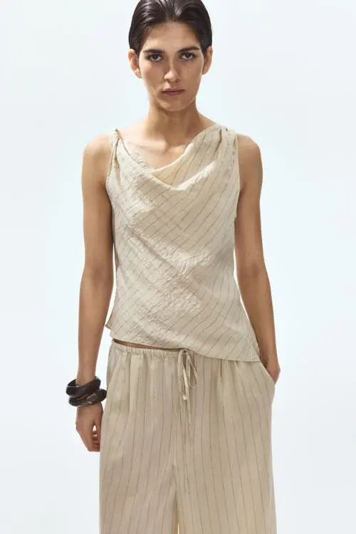 H&m Asymmetric Cowl-neck Sleeveless Top