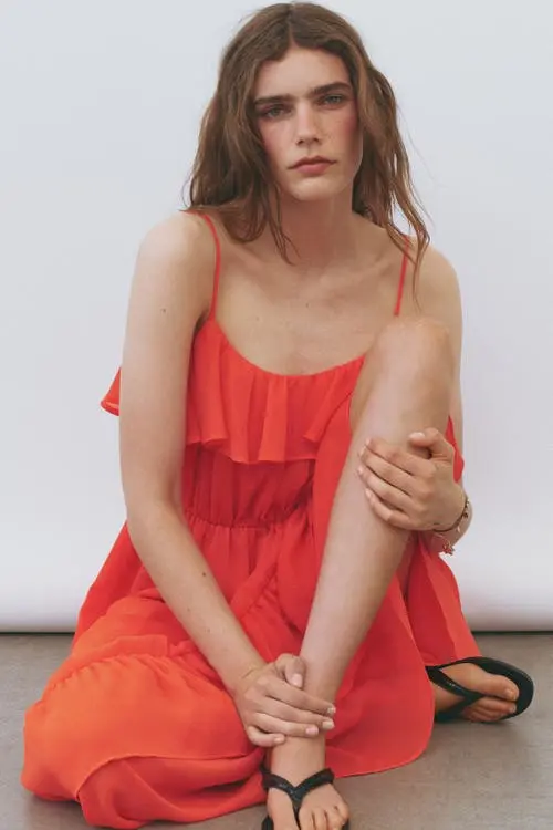 H&m Flounced Chiffon Maxi Dress