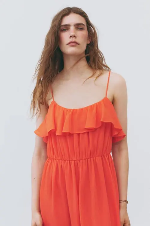 H&m Flounced Chiffon Maxi Dress