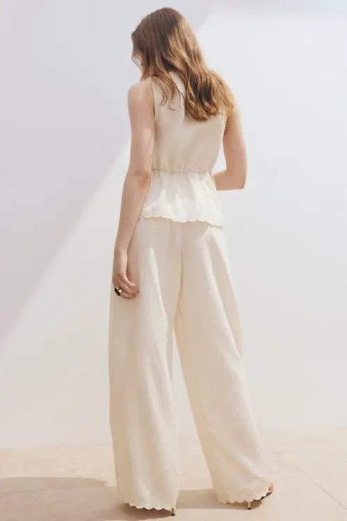 H&m Straight Leg Trousers With Scalloped Hems
