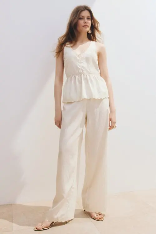 H&m Straight Leg Trousers With Scalloped Hems