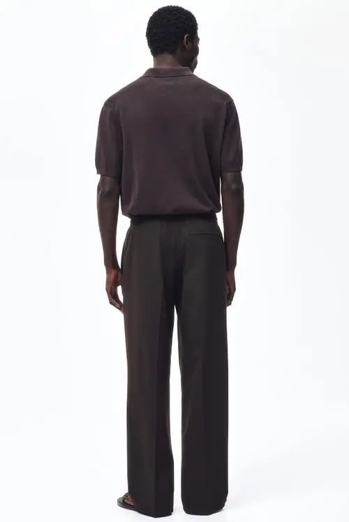 H&m Wide Leg Trousers With Drawstring Waist - Dark Brown