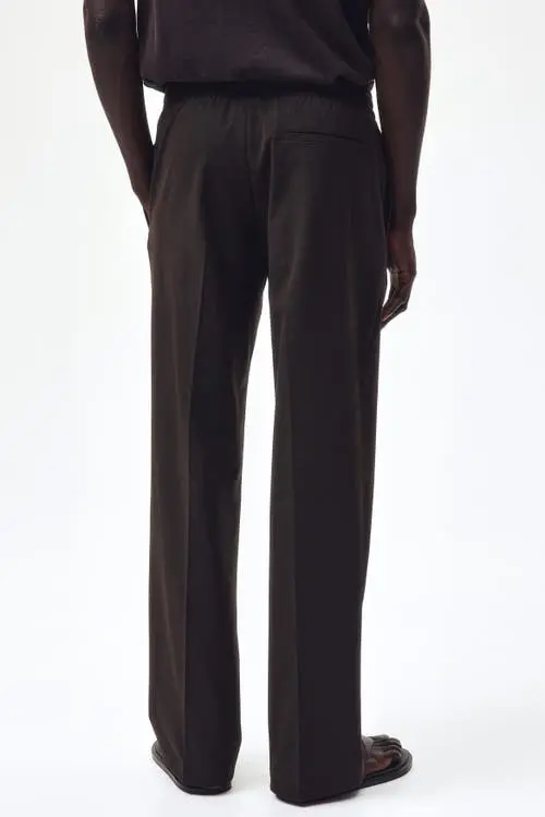 H&m Wide Leg Trousers With Drawstring Waist - Dark Brown