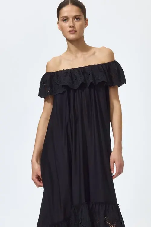 H&m Broderie Anglaise Off-the-shoulder Midi Dress