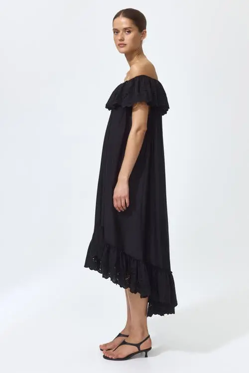H&m Broderie Anglaise Off-the-shoulder Midi Dress