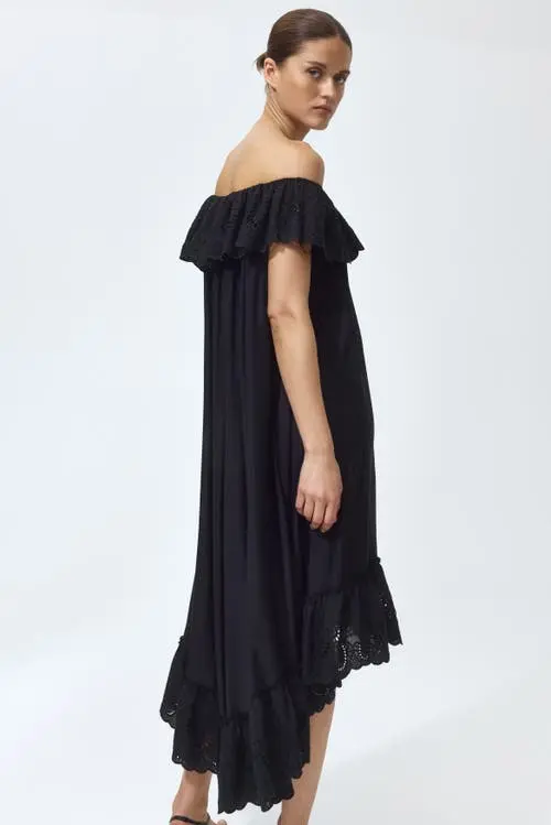 H&m Broderie Anglaise Off-the-shoulder Midi Dress