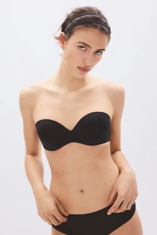 H&m Padded Microfibre Balconette Bra - Black