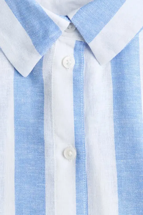 H&m Oversized Linen-blend Shirt With Classic Collar And Short Sleeves