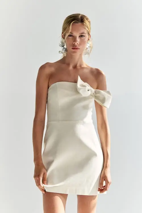 H&m Bow Detail Bandeau Dress - Ivory