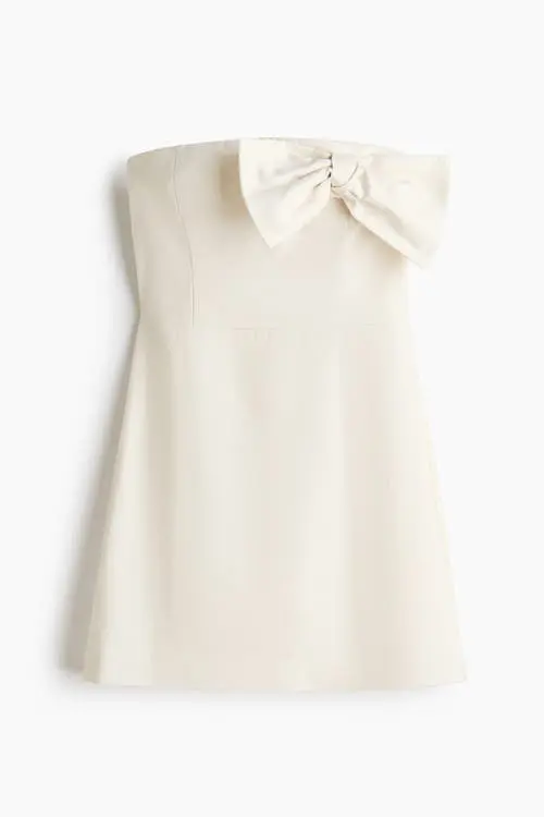 H&m Bow Detail Bandeau Dress - Ivory