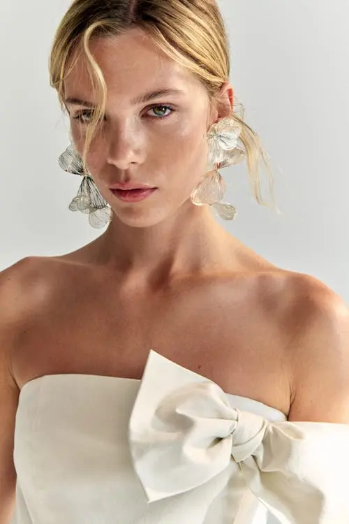 H&m Bow Detail Bandeau Dress - Ivory