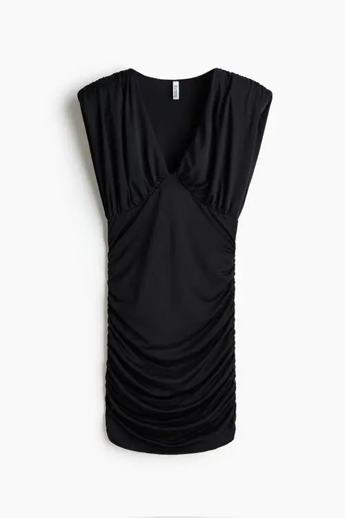 H&m Jersey V-neck Sleeveless Mini Dress With Shoulder Pads