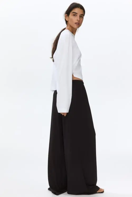 H&M Jersey Drawstring Wide-leg Pants - Dark Brown