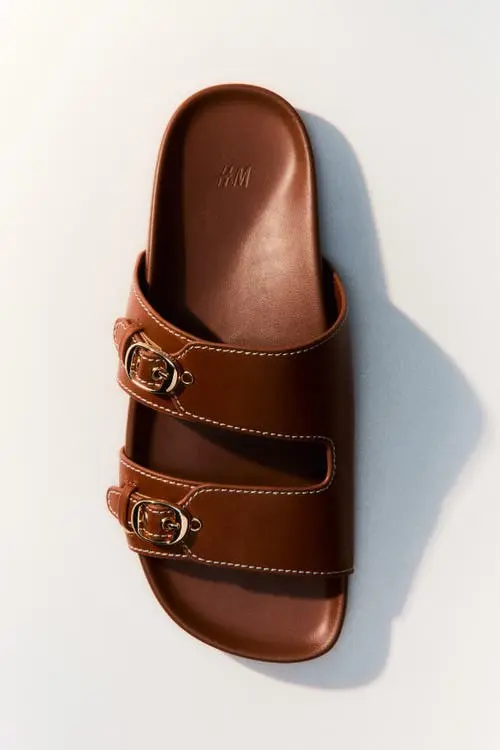 H&m Coated Fabric Slide Sandals With Adjustable Buckles