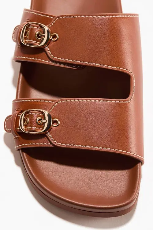 H&m Coated Fabric Slide Sandals With Adjustable Buckles