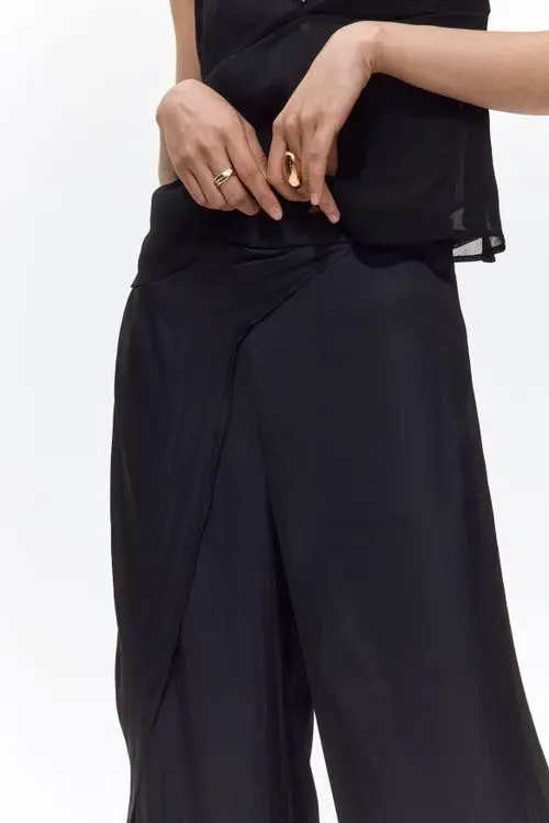 H&m Wrap-detail Satin Trousers - Black