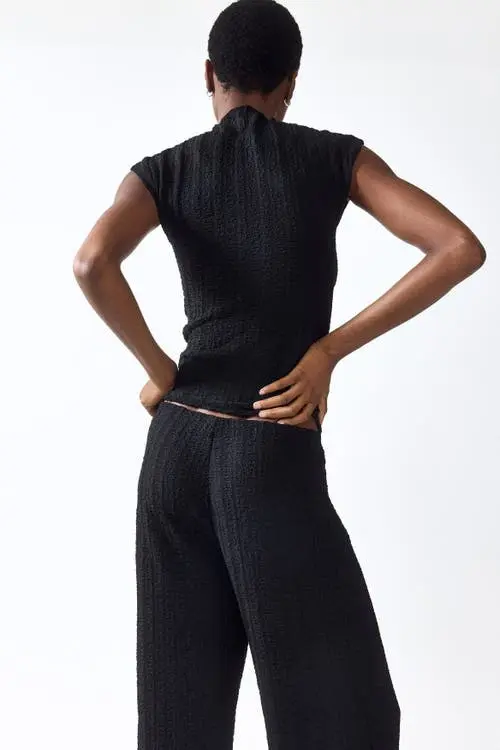 H&m Textured Jersey Straight Leg Trousers