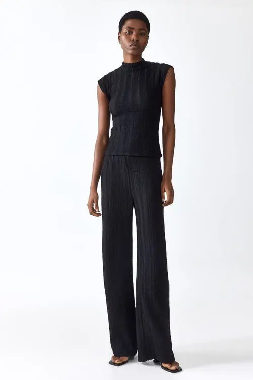 H&m Textured Jersey Straight Leg Trousers