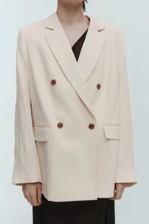 H&m Double-breasted Viscose-blend Twill Blazer - Light Beige