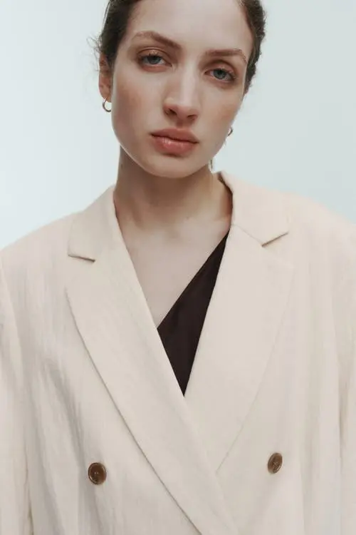 H&m Double-breasted Viscose-blend Twill Blazer - Light Beige