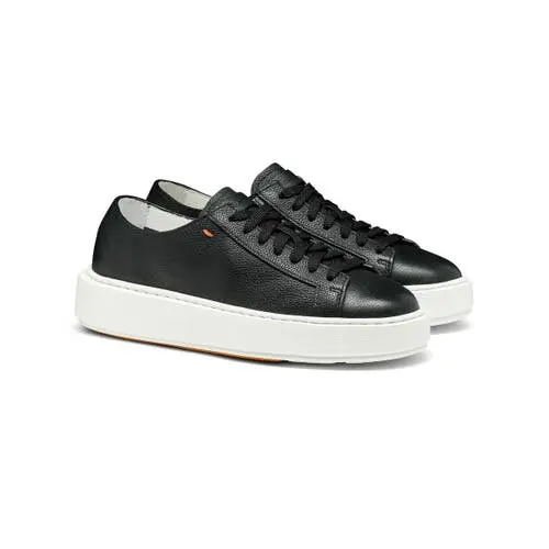 Santoni Tumbled Leather Sneaker - Black