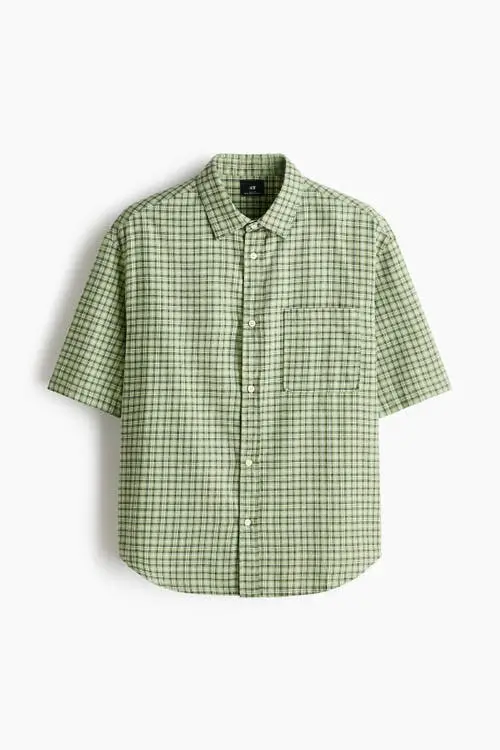 H&m Relaxed Fit Cotton Flannel Shirt - Light Green/checked