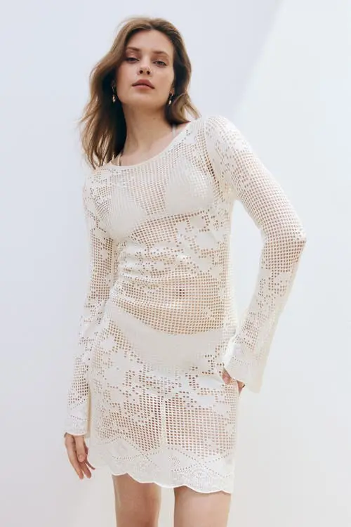 H&m Motif Detail Crochet-look Mini Dress