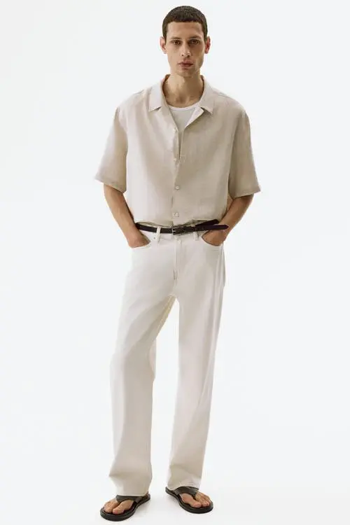 H&m Relaxed Fit Linen Resort Shirt - Light Beige