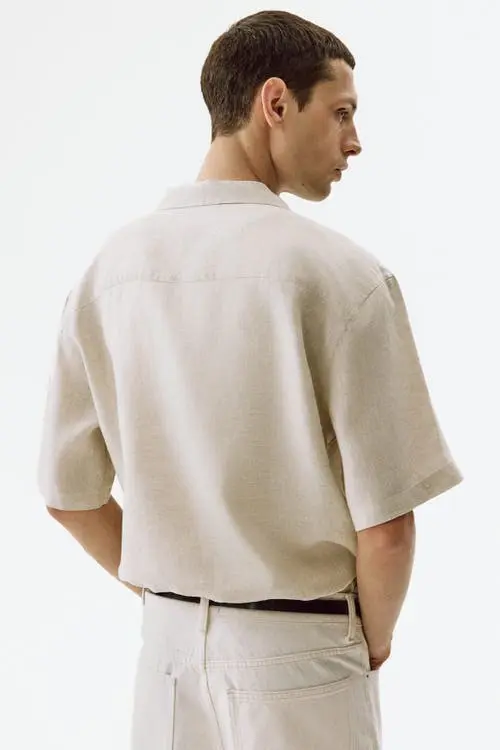 H&m Relaxed Fit Linen Resort Shirt - Light Beige