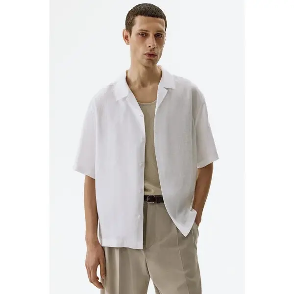 H&m Relaxed Fit Linen Resort Shirt - White