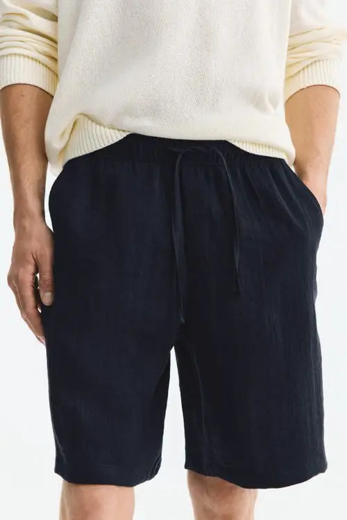 H&M Loose-fit Twill Shorts With Drawstring Waist - Navy Blue