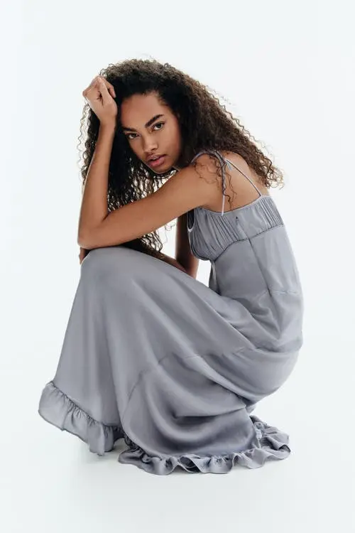 H&m Frill-trimmed Tie-strap Maxi Dress