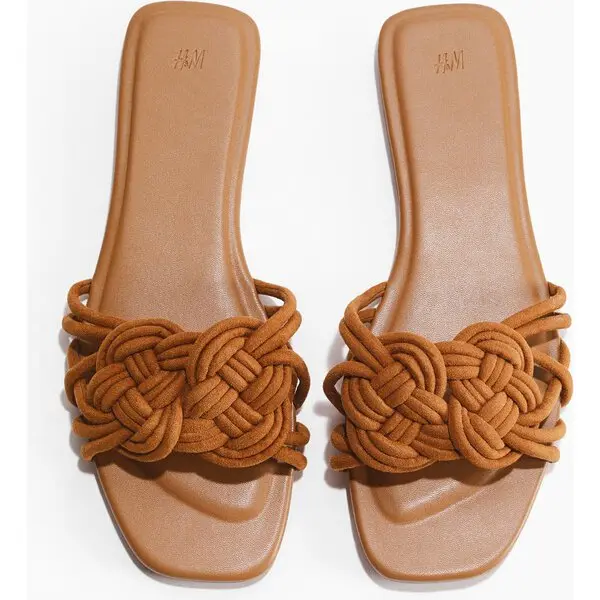 H&m Braided Strap Flat Sandals - Dark Beige