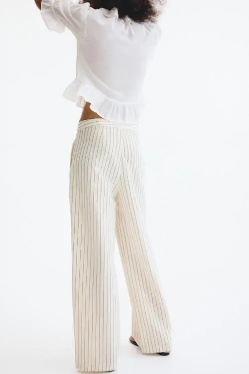 H&m Tie-detail Straight Leg Trousers - White/striped