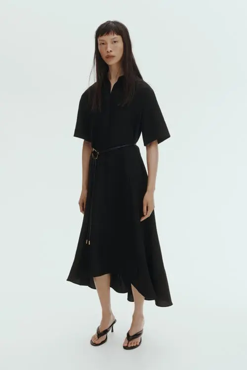 H&m Viscose-blend Weave Shirt Dress With Tie Belt