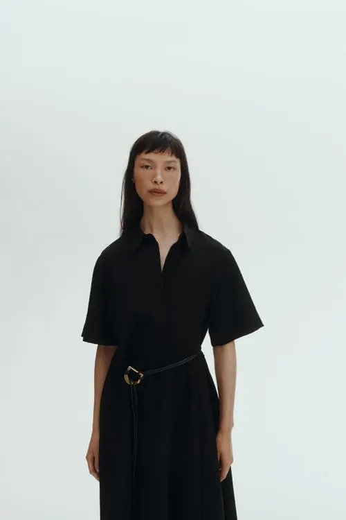 H&m Viscose-blend Weave Shirt Dress With Tie Belt