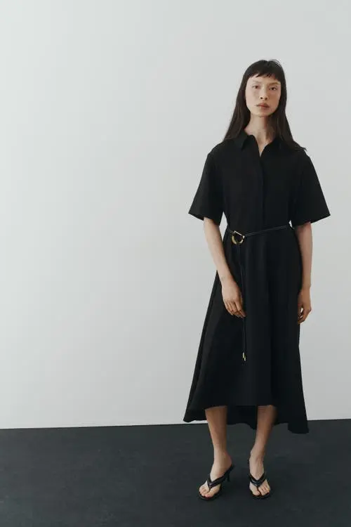H&m Viscose-blend Weave Shirt Dress With Tie Belt