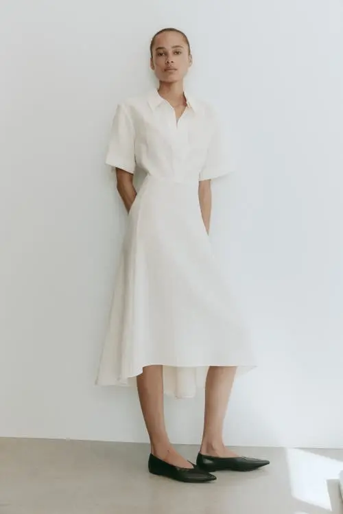 H&m Viscose-blend Weave Shirt Dress With Tie Belt